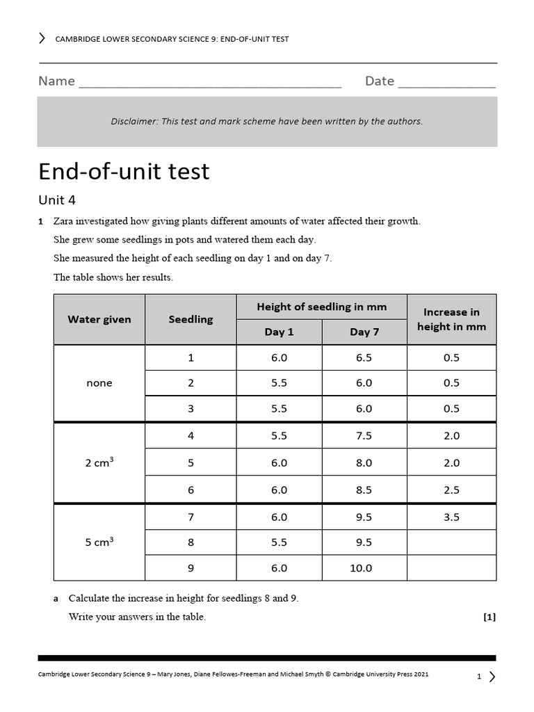 S9_End of Unit 4 Test | PDF