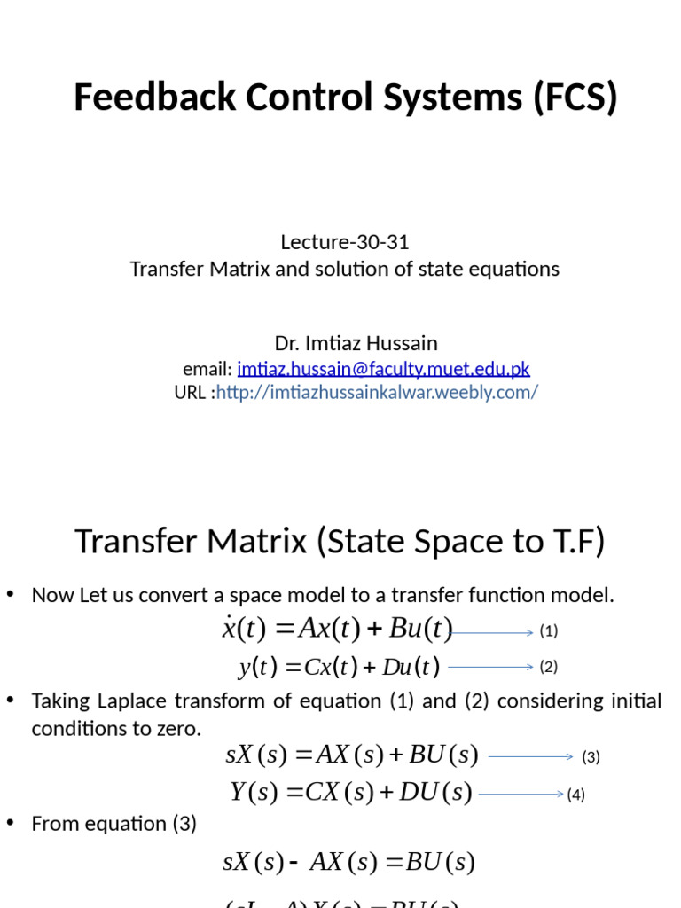 Lecture 30-31 Transfer Matrix and Solution of State Equations | PDF