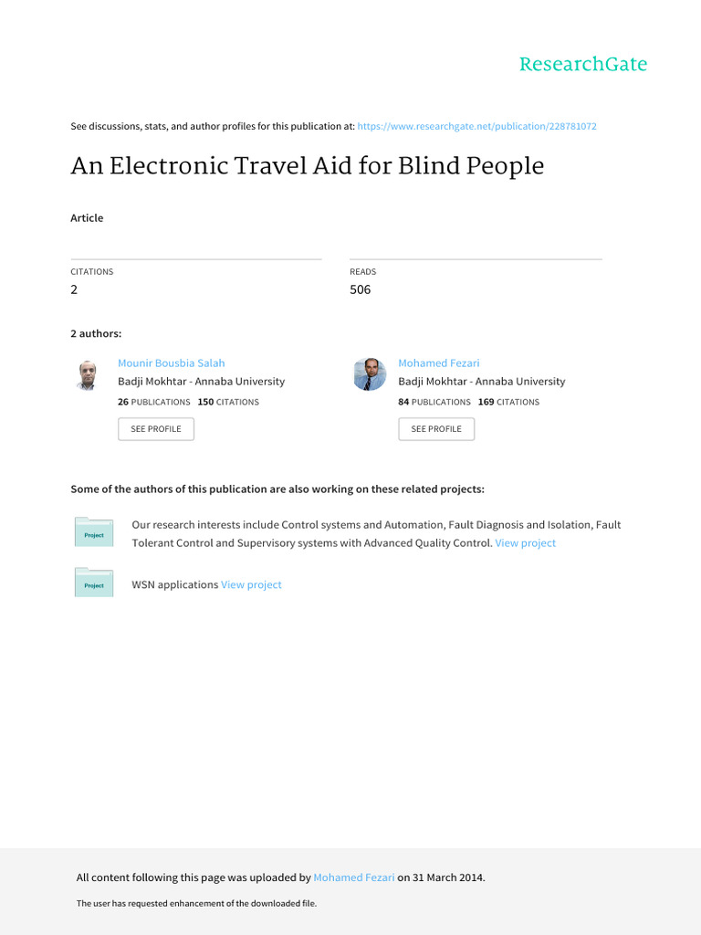 An Electronic Travel Aid For Blind People | PDF