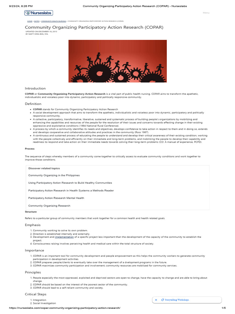 Community Organizing Participatory Action Research (COPAR) - Nurseslabs ...