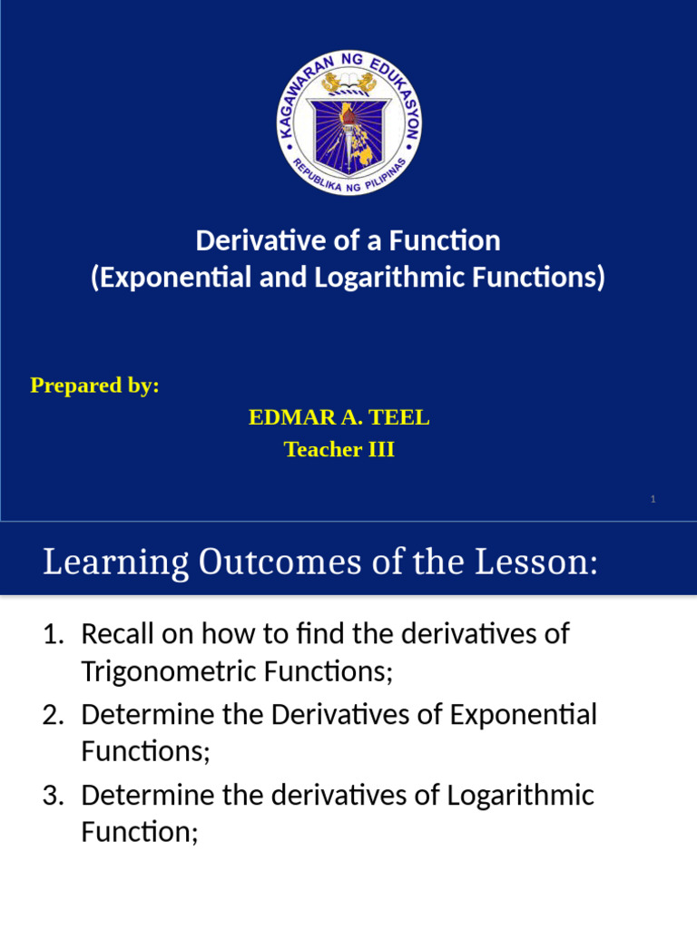Q4 Derivative of Exponential and Logarithmic Functions | PDF