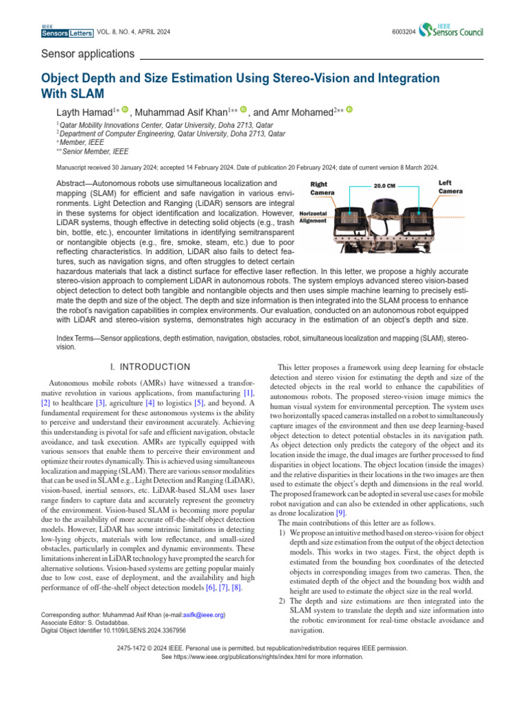 Object Depth and Size Estimation Using Stereo-Vision and Integration With SLAM | PDF