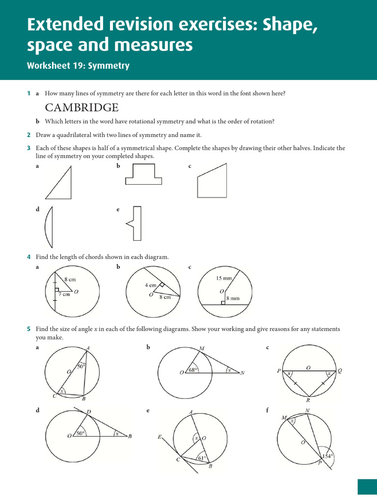 CHAPTER 19 - SYMMETRY REVISION EXERCISES | PDF
