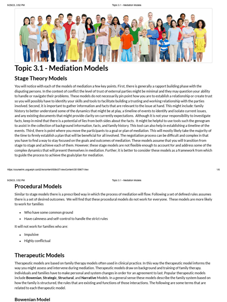 Topic 3.1 - Mediation Models - CSS - 4060 (DE01) F23 - Family Mediation and Conflict Resolution ...