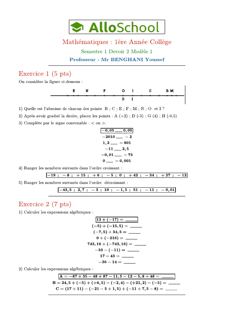 Math 1ac Semestre 1 Devoir 2 Modele 1 1 | PDF