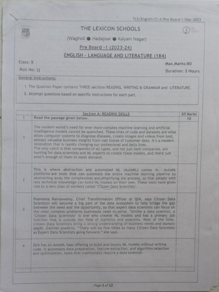 Lexicon Preboard I 2023-24 | PDF