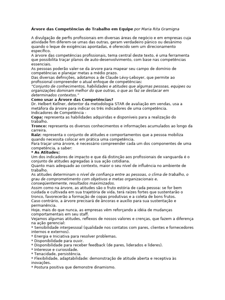 Arvore Das Competencias Do Trabalho em Equipe | PDF