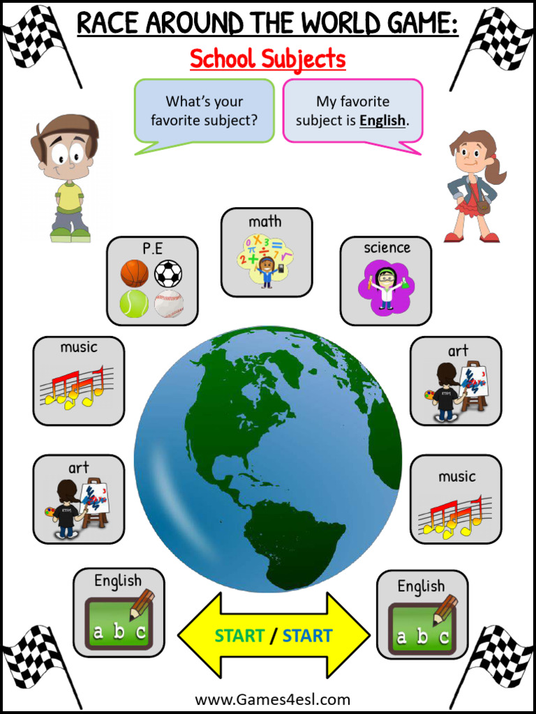 School Subjects ESL Boardgame Race Around the World | PDF