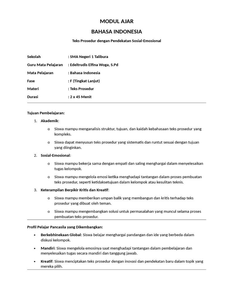 MODUL AJAR - Bahasa Indonesia - Ibu Eti | PDF