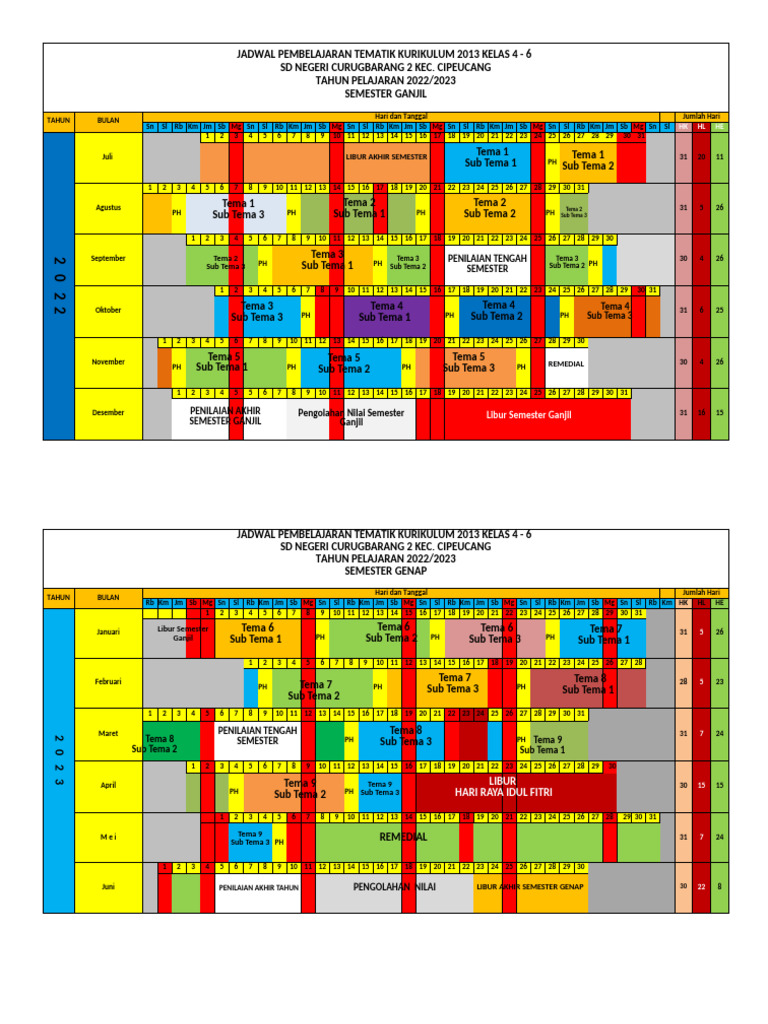 Jadwal Pembelajaran k.13 2022-2023 SDN Curugbarang 2 f4 | PDF