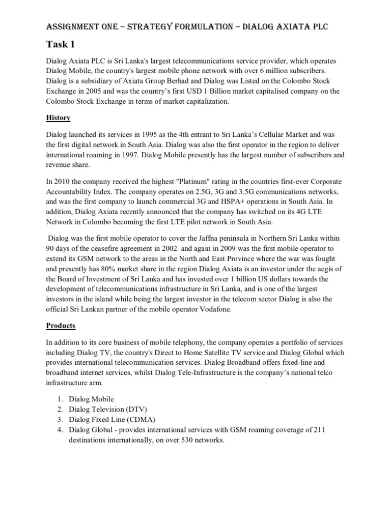 Dialog Axiata: Company Overview | PDF