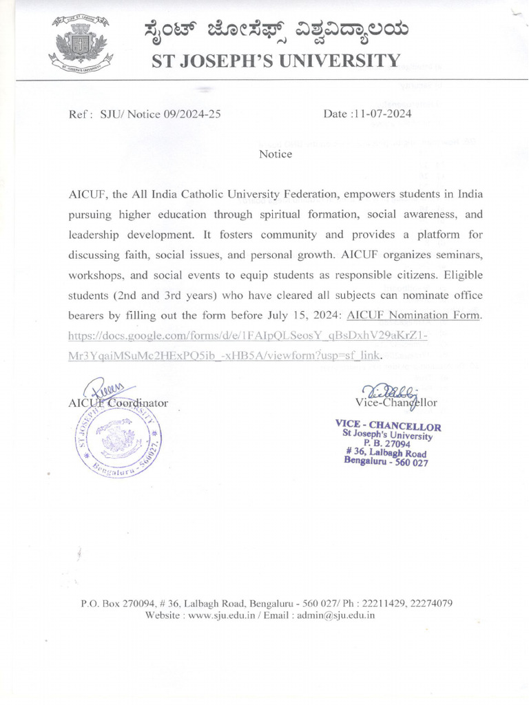 AICUF Nomination Form | PDF