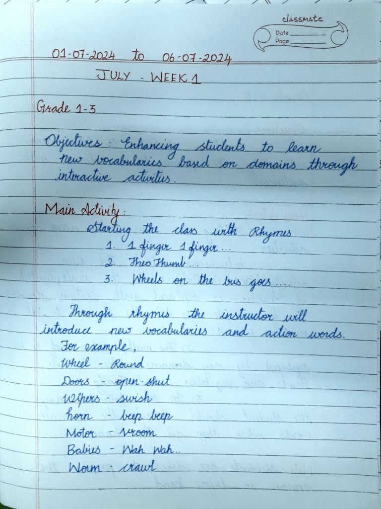 Lesson Plan - 01-06 July 2024 | PDF