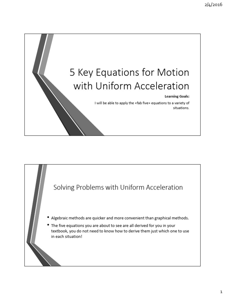 Day 11 - Lesson 5 Five Key Equations For Motion | PDF