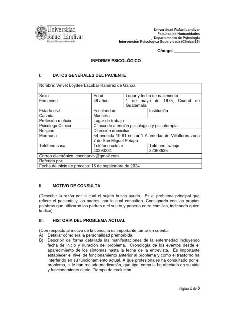 Guía Informe psicológico 2024 | PDF