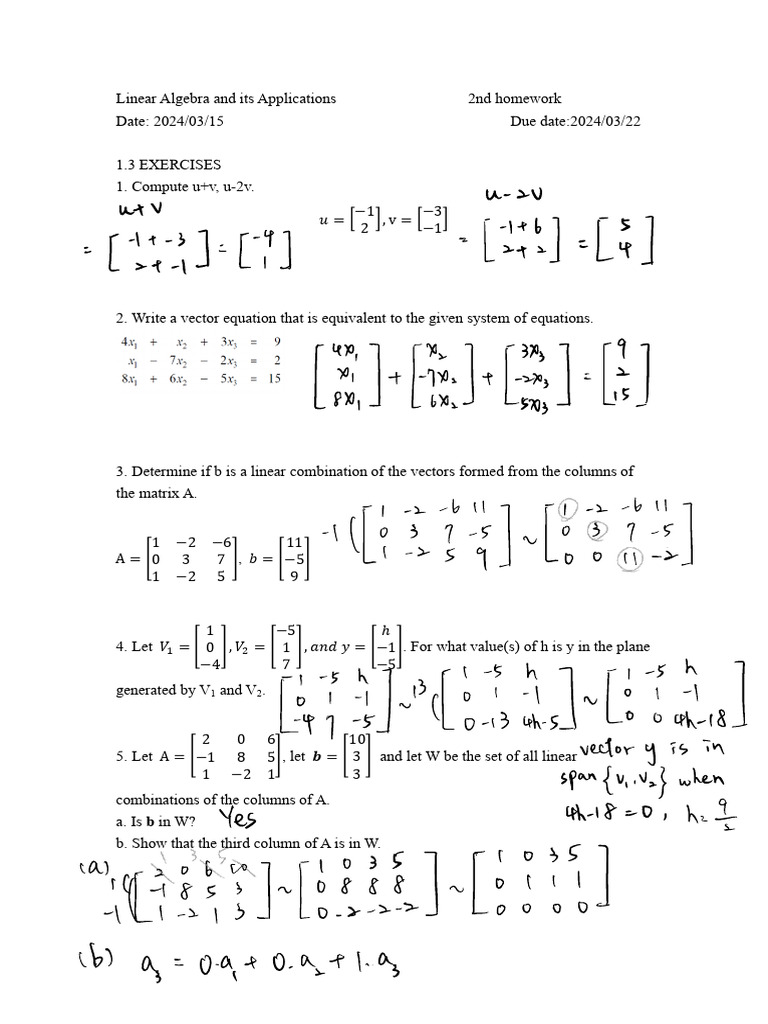 Linear Algebra - 2nd Homework | PDF