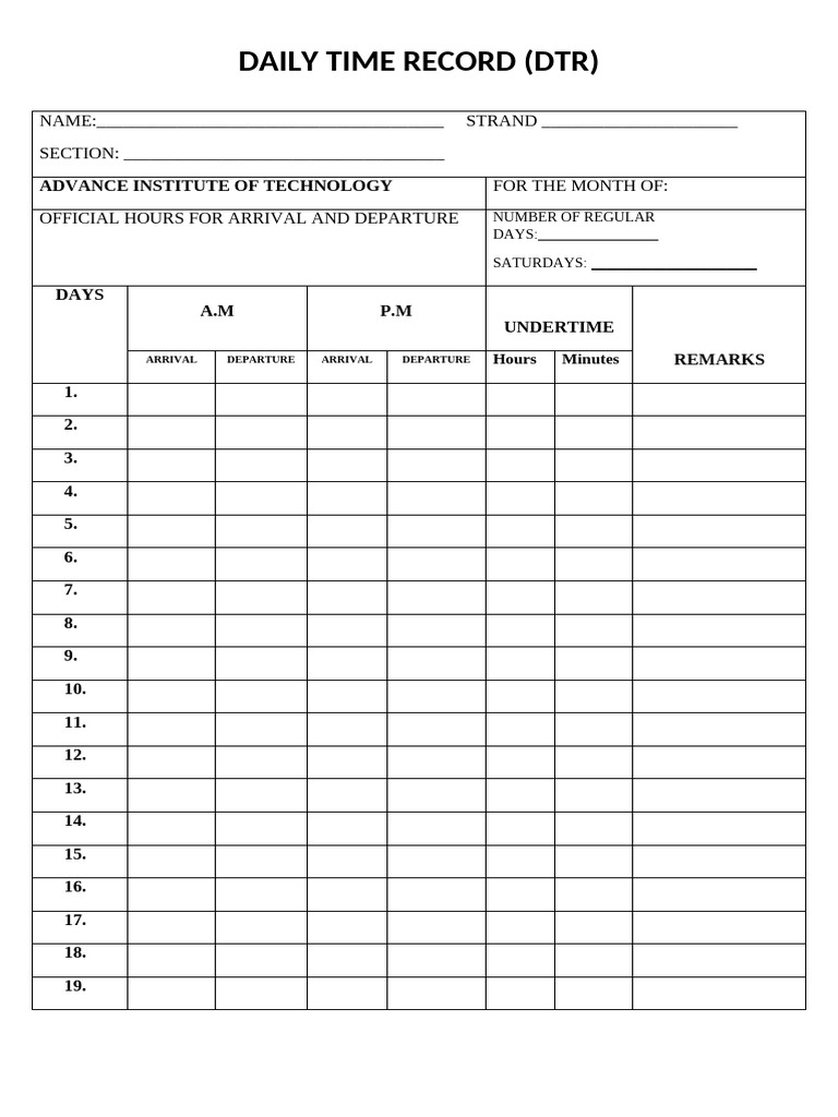 Daily Time Record Template | PDF