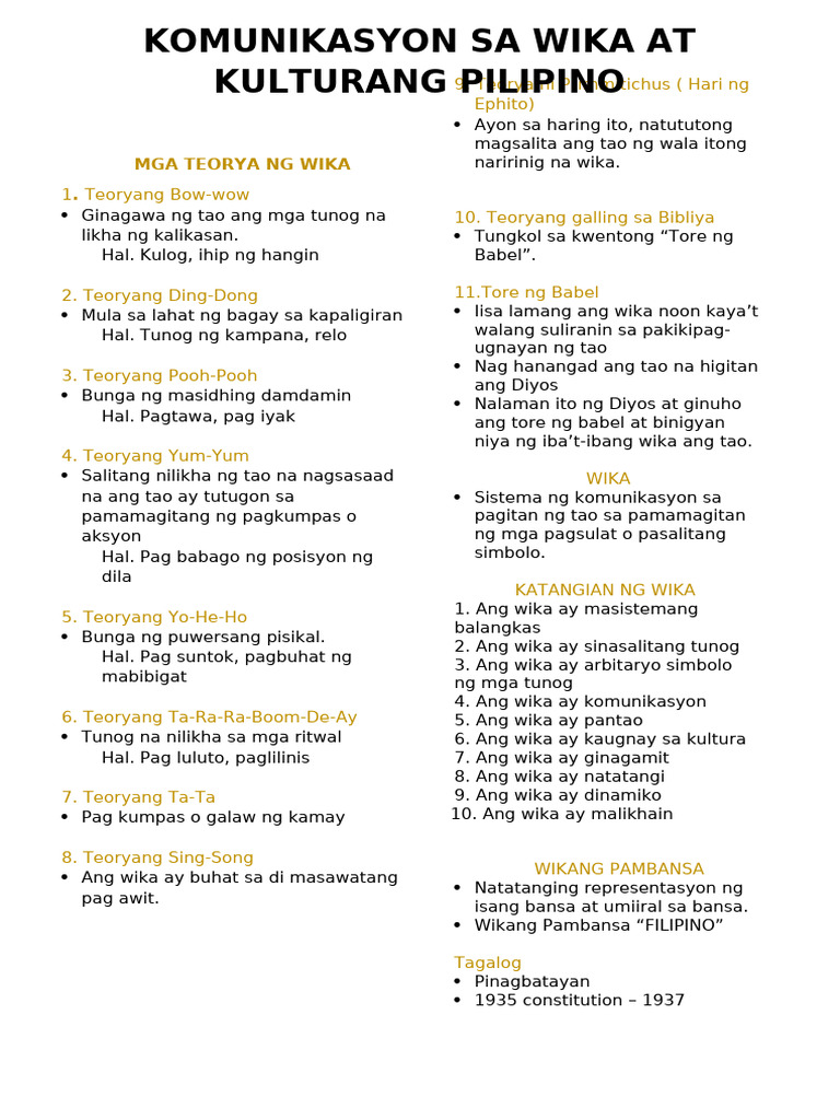 Mga Teorya NG Wika | PDF