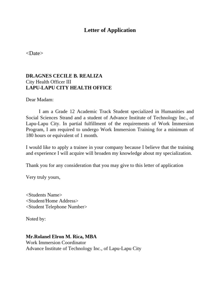 Application Letter Sample Letter | PDF