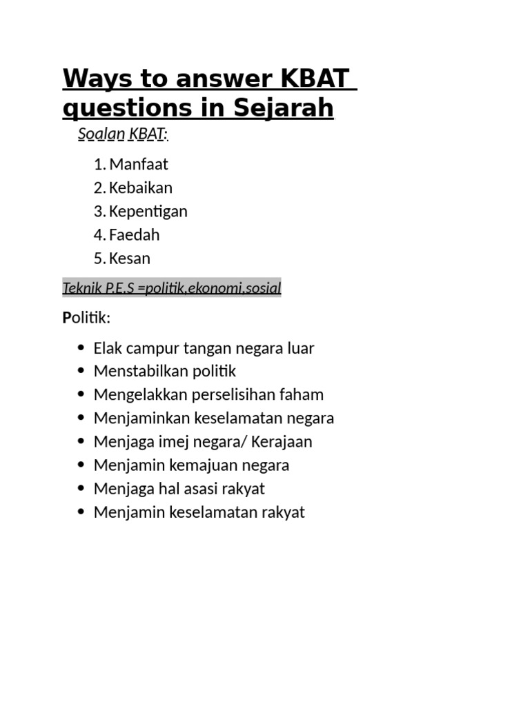 Ways To Answer KBAT Questions in Sejarah | PDF