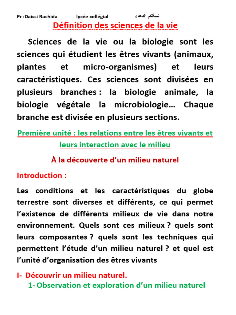 Decouverte Dun Milieu Naturel Cours 5 PDF | PDF