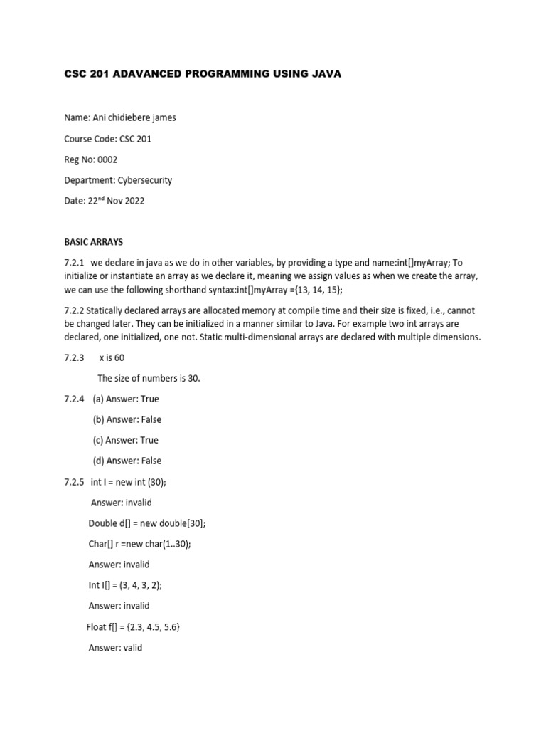 CSC 201 Adavanced Programming Using Java 0002 | PDF