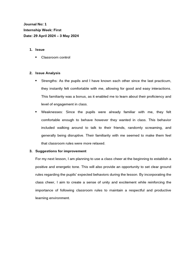 Weekly Journal Intern Week 1 | PDF