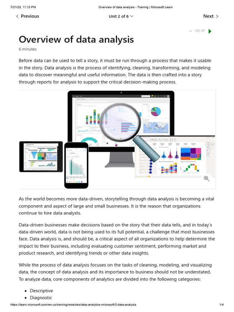 Overview of Data Analysis - Training - Microsoft Learn | PDF