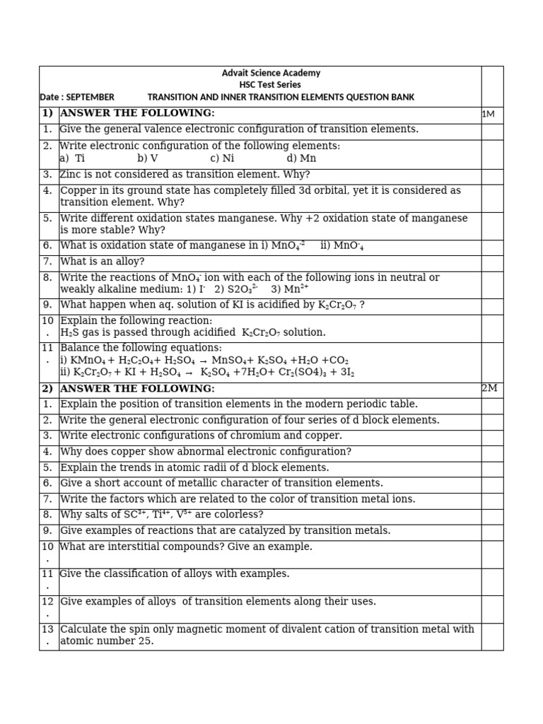 Transition and Inner Transition Elements | PDF