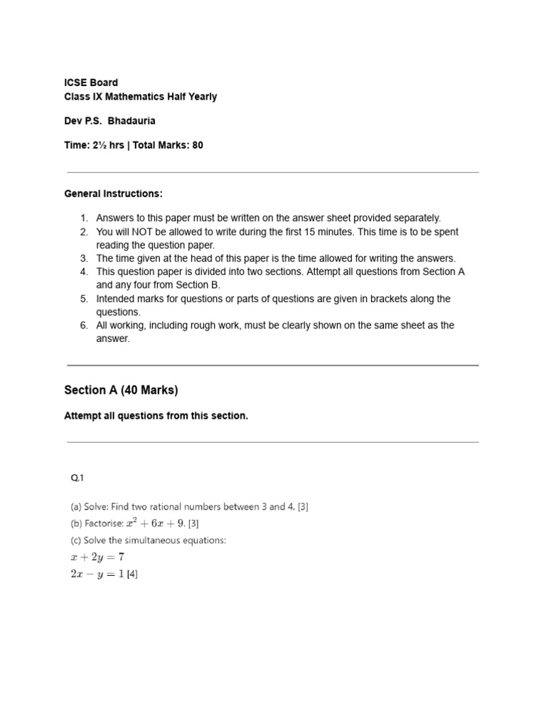 ICSE Class IX Maths Exam Guidelines | PDF | Language Arts & Discipline ...