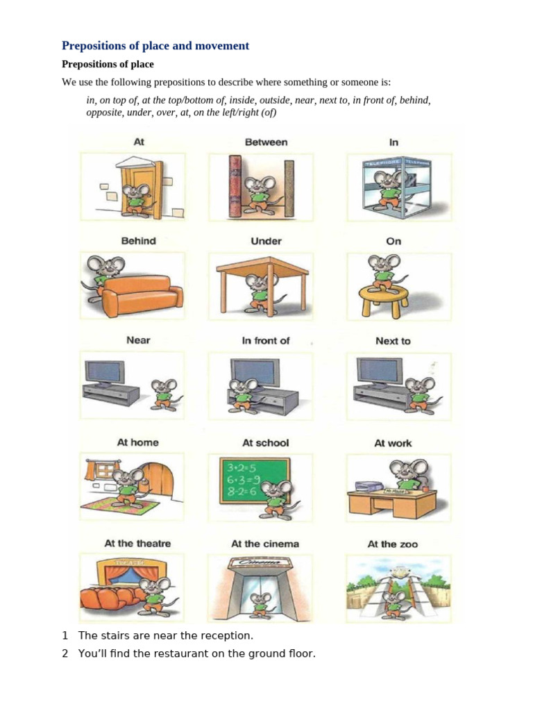 8 Prepositions of Place and Movement | PDF