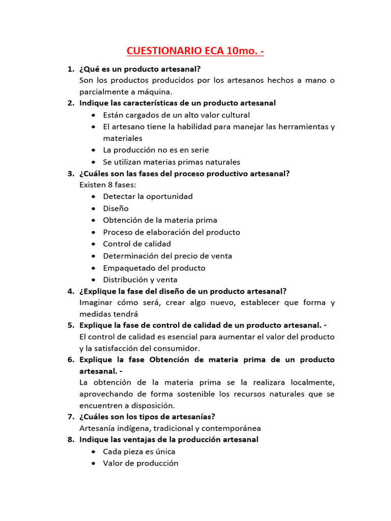 Cuestionario Eca 10mo | PDF | Aprendizaje