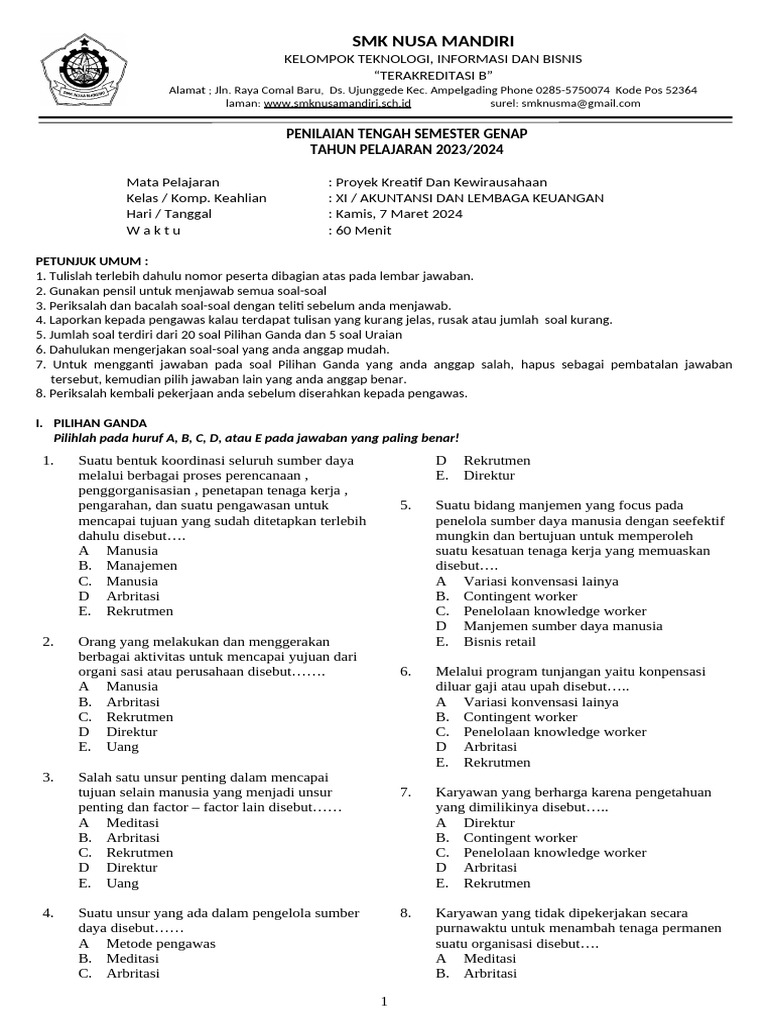 Soal PKDK XI ASTS Genap 2023-2024 | PDF