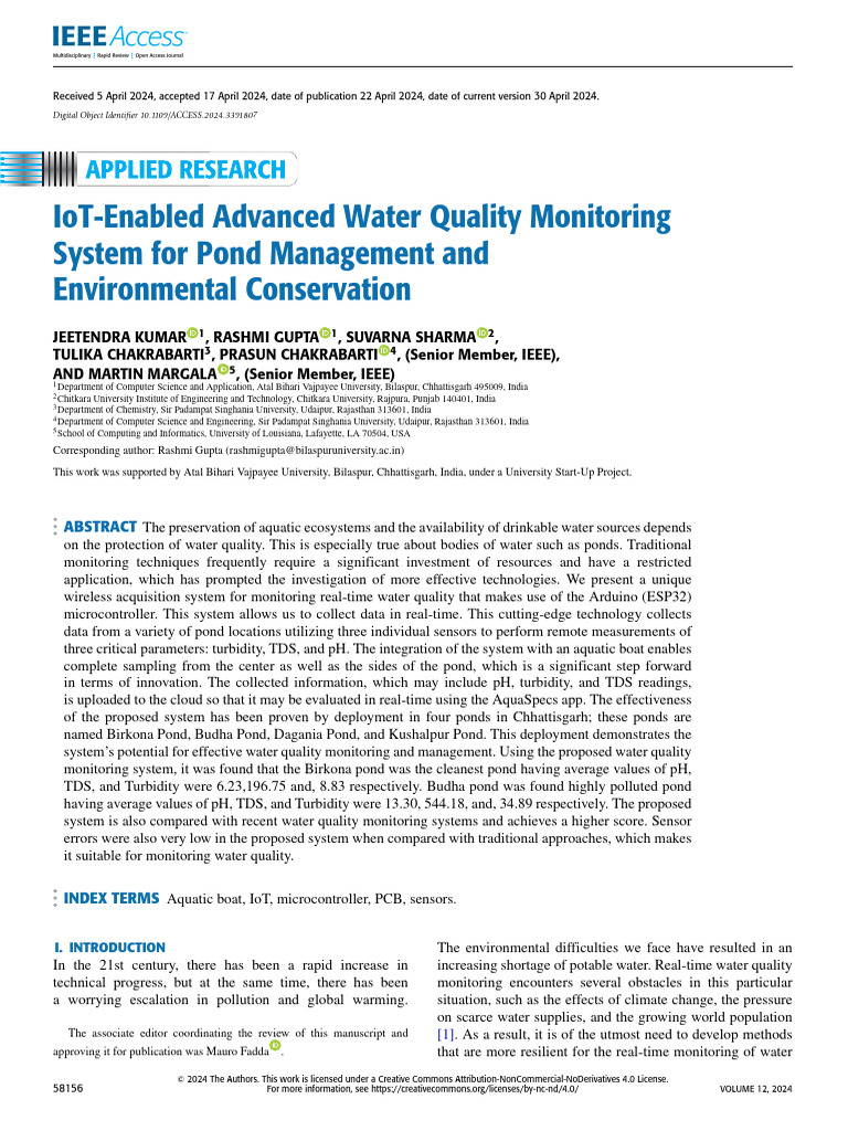 IoT-Enabled Advanced Water Quality Monitoring System For Pond Management and Environmental ...