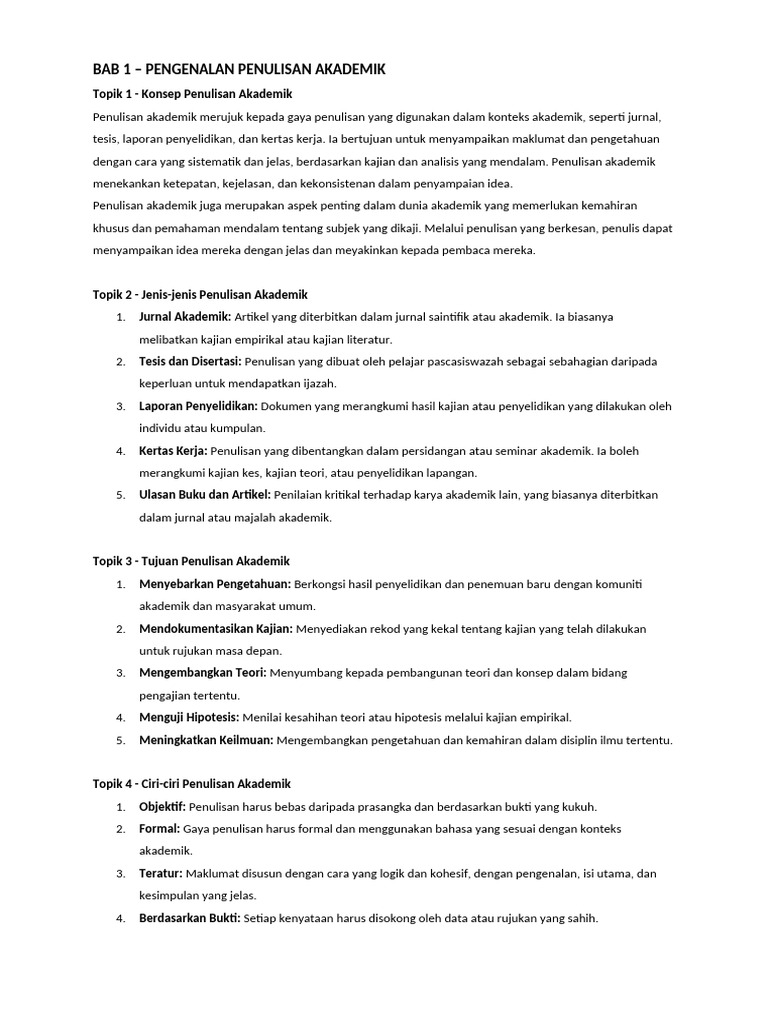 Bab 1 Konsep Penulisan Akademik | PDF