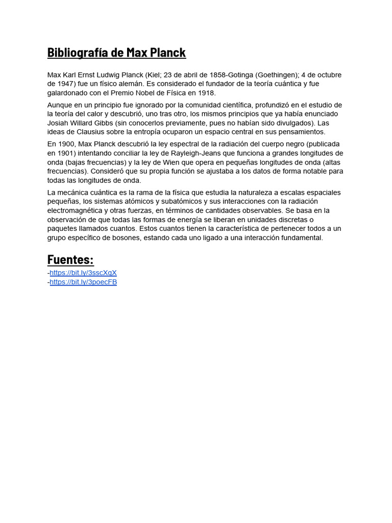 Bibliografía de Max Planck | PDF
