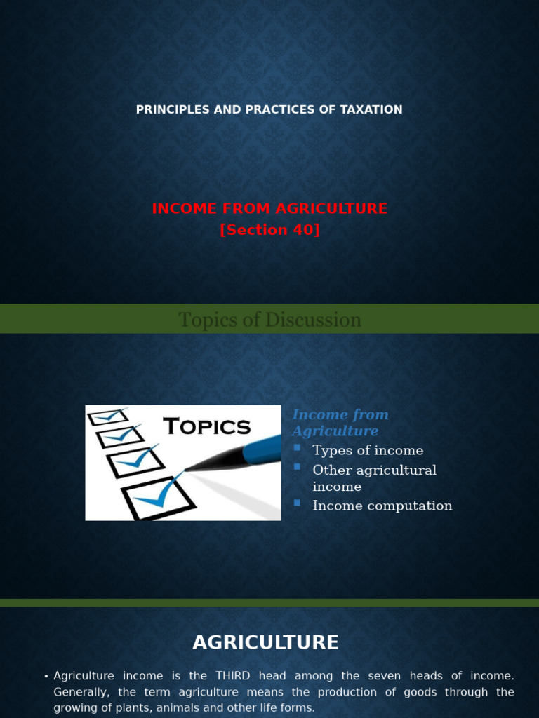 Taxation of Agricultural Income Explained | PDF | Expense | Business