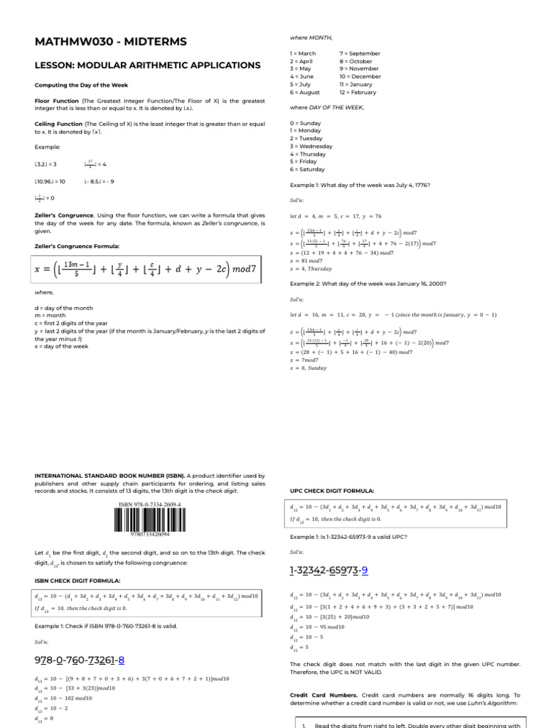 MATHMW030 Midterms Reviewer | PDF