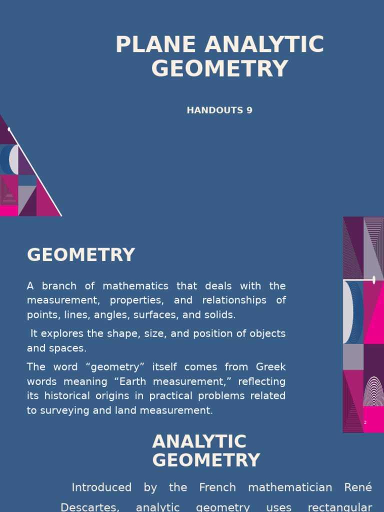Handouts 9 ENMATH21E Analytic Geometry - Basic Concepts 1 | PDF