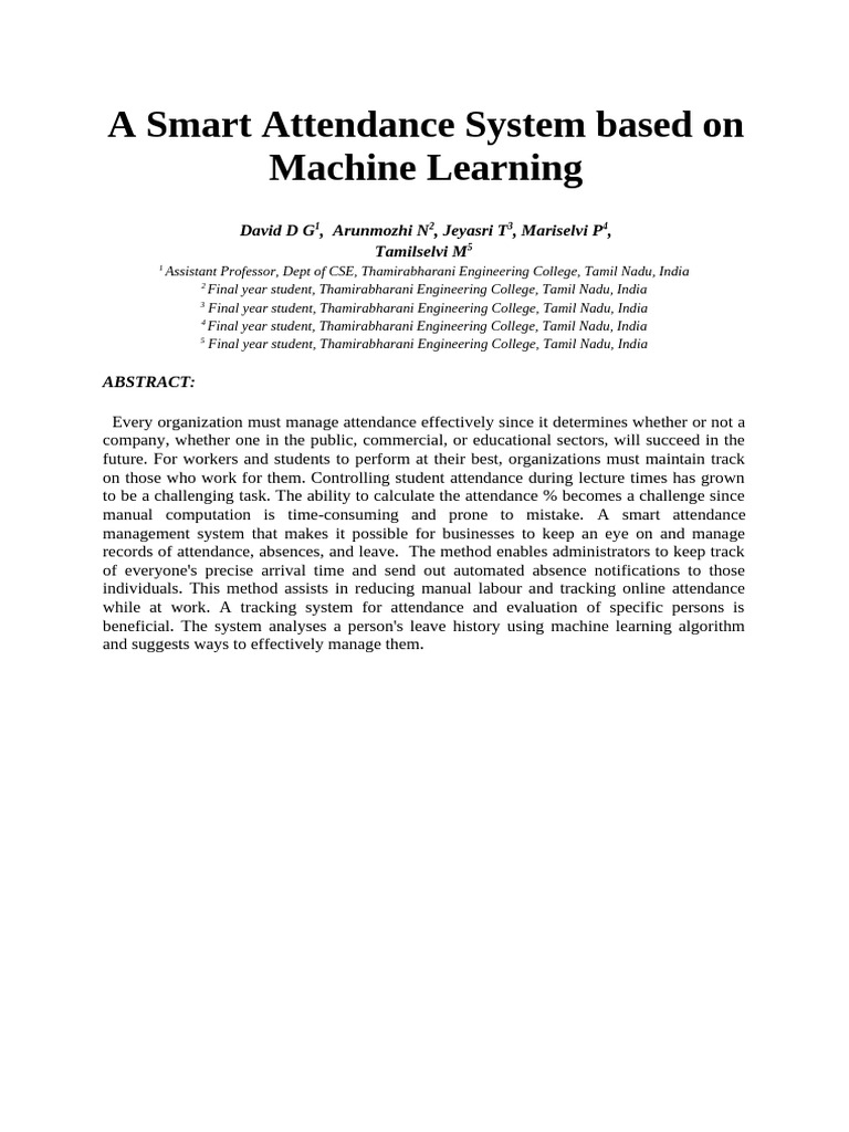 A Smart Attendance System Based on Machine Learning | PDF