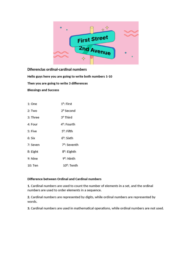 Homework Cardinal - Ordinal Numbers | PDF