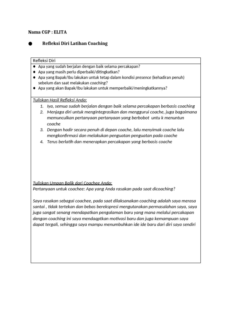 Lembar Refleksi Diri ELITA | PDF