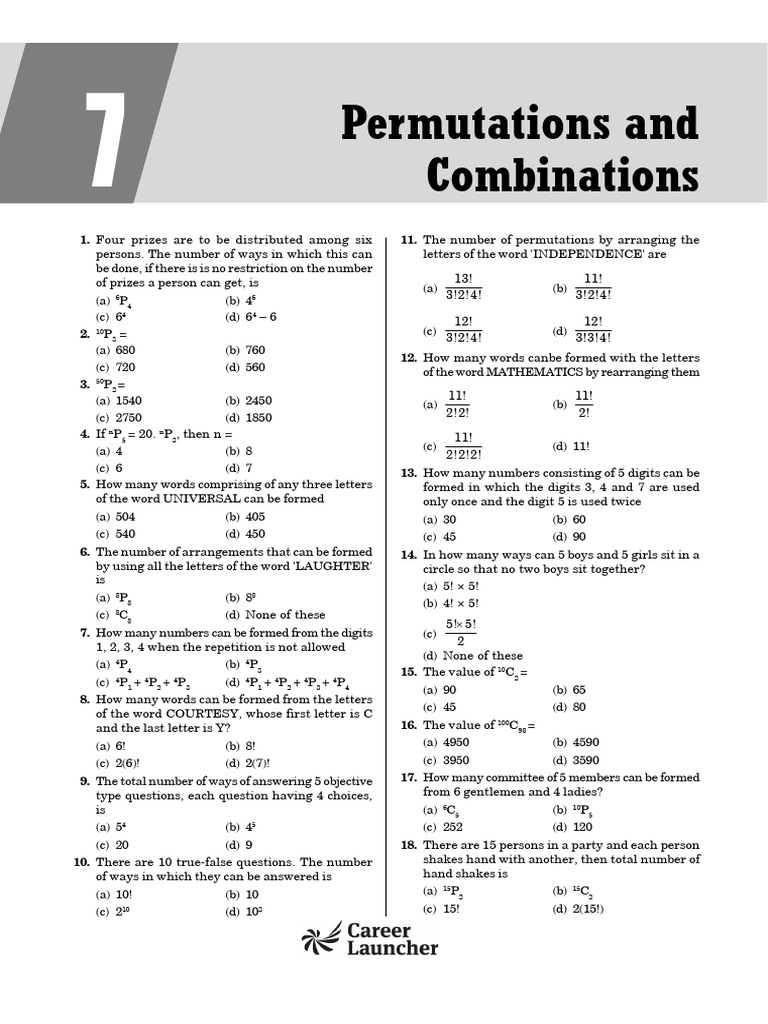 MHT-CET - Permutations and Combinations | PDF