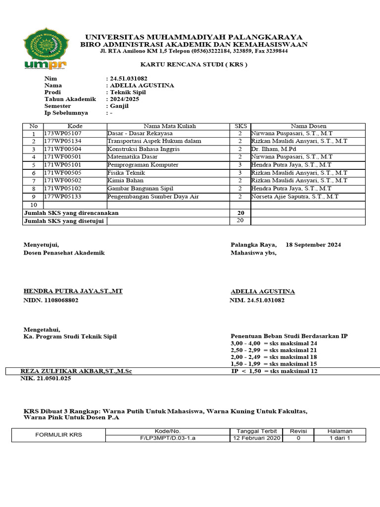 Formulir KRS FT - Adel | PDF