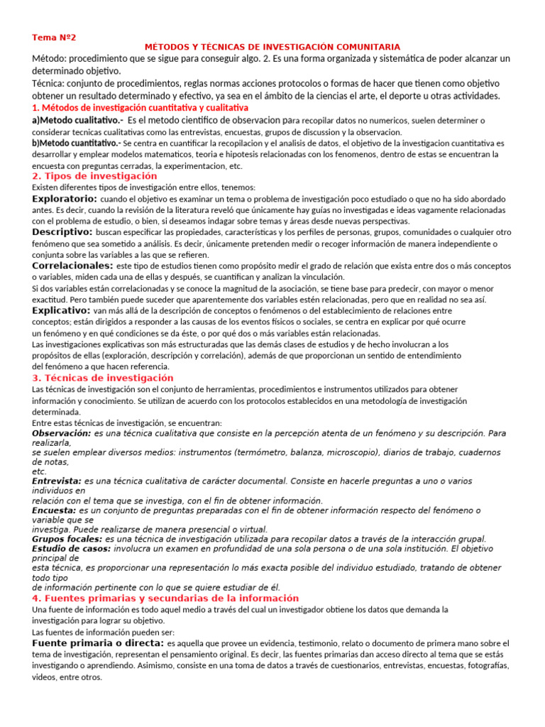 Métodos y Técnicas de Investigación Comunitaria | PDF | Career & Growth ...