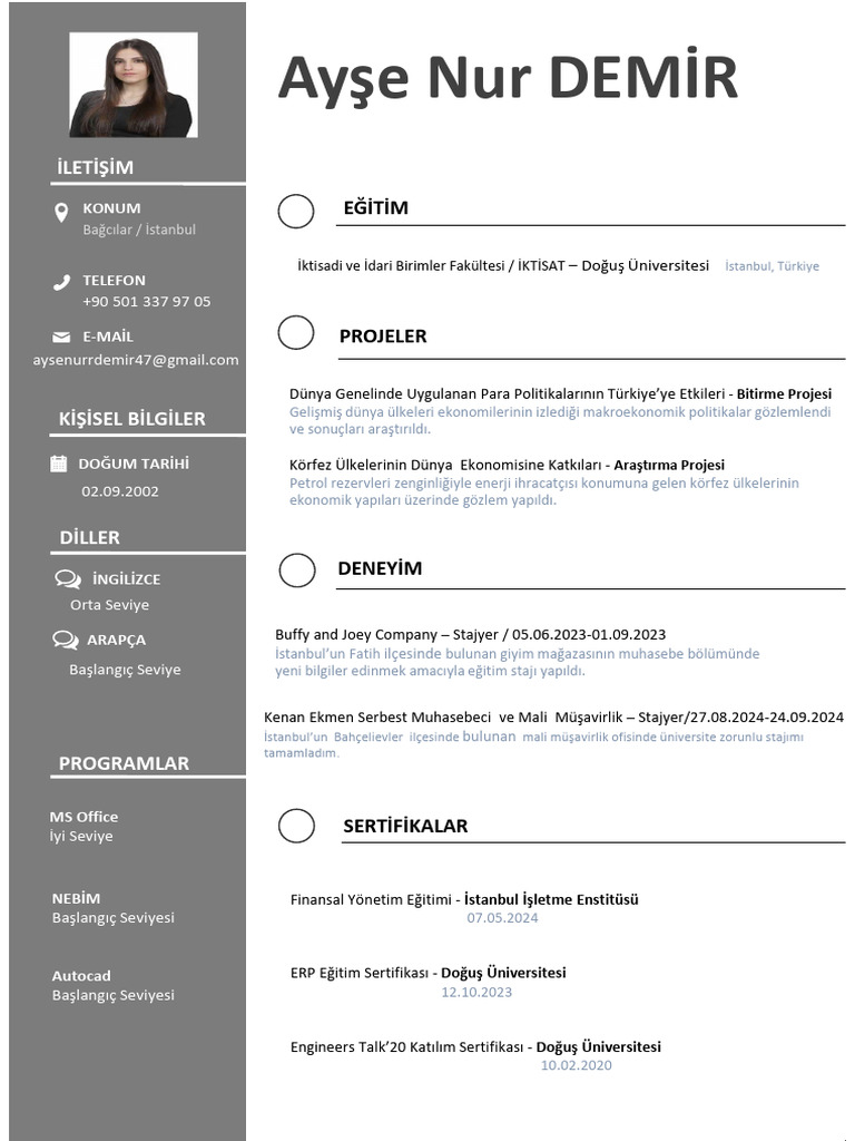 Ayşe Nur Demir CV | PDF