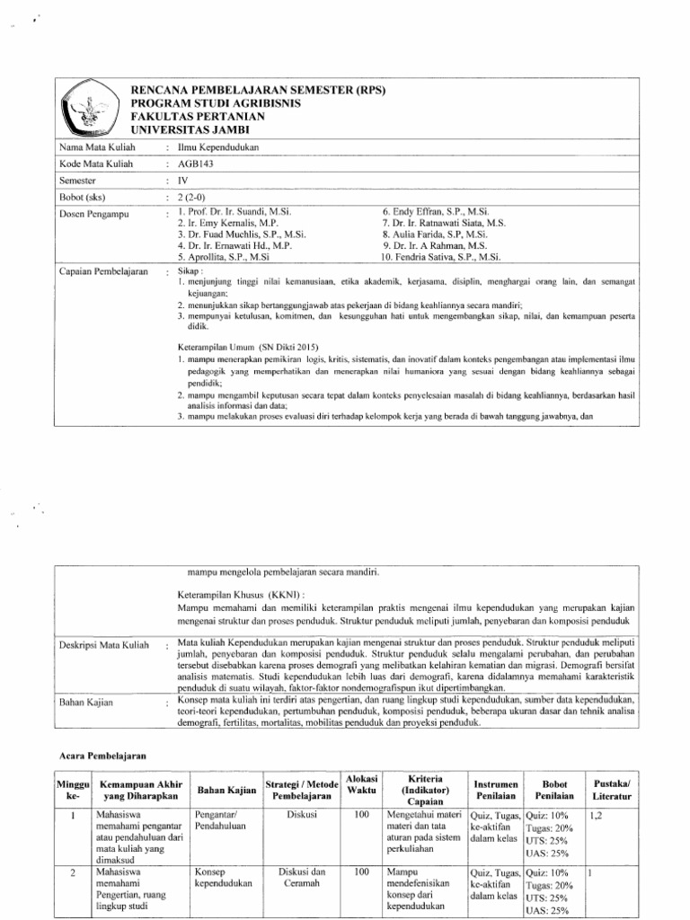 RPS Kependudukan | PDF | Sains & Matematika