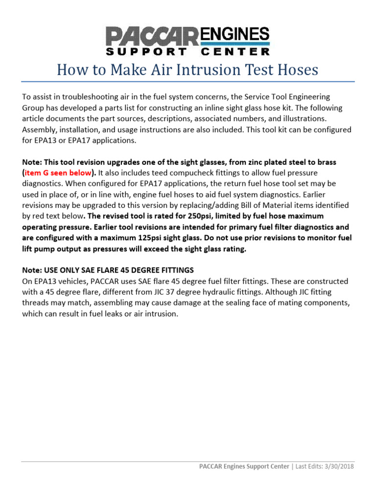 How to Make Air Intrusion Test Hoses | PDF