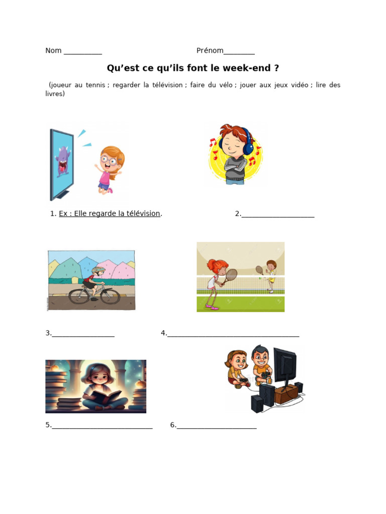 Worksheet - les activites du week-end | PDF