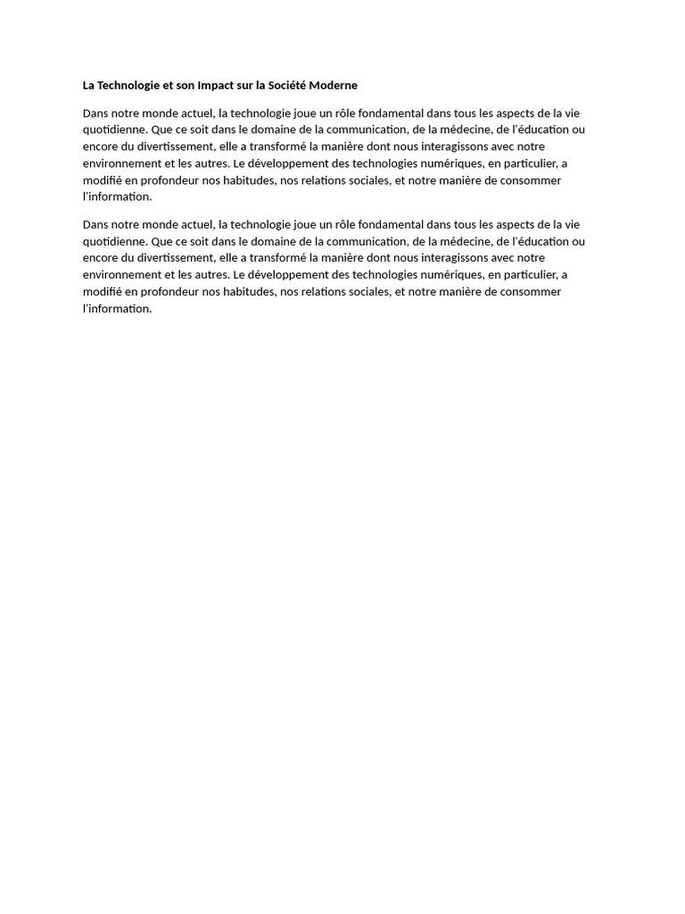 La Technologie Et Son Impact Sur La Société Moderne | PDF